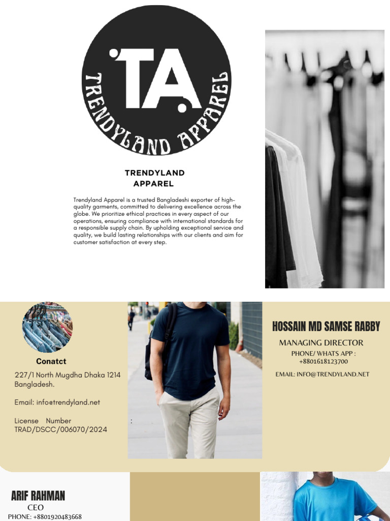 Trendyland Apparel: Ethical Garment Exporter | PDF | Trousers | Clothing