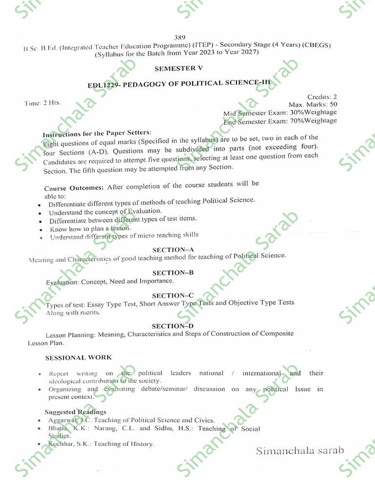 Pedagogy of Political Science–III | ITEP Sem-5 Self-Made Notes by ...
