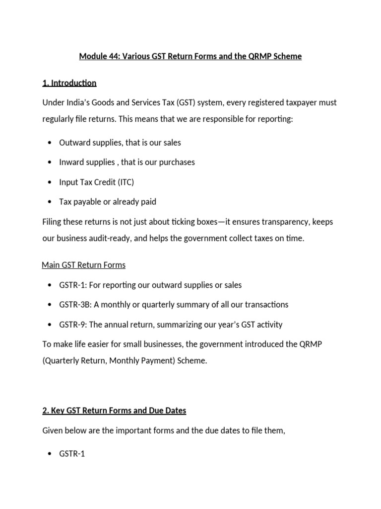 Module 44 - Various GST Return Forms and The QRMP Scheme - Reading ...