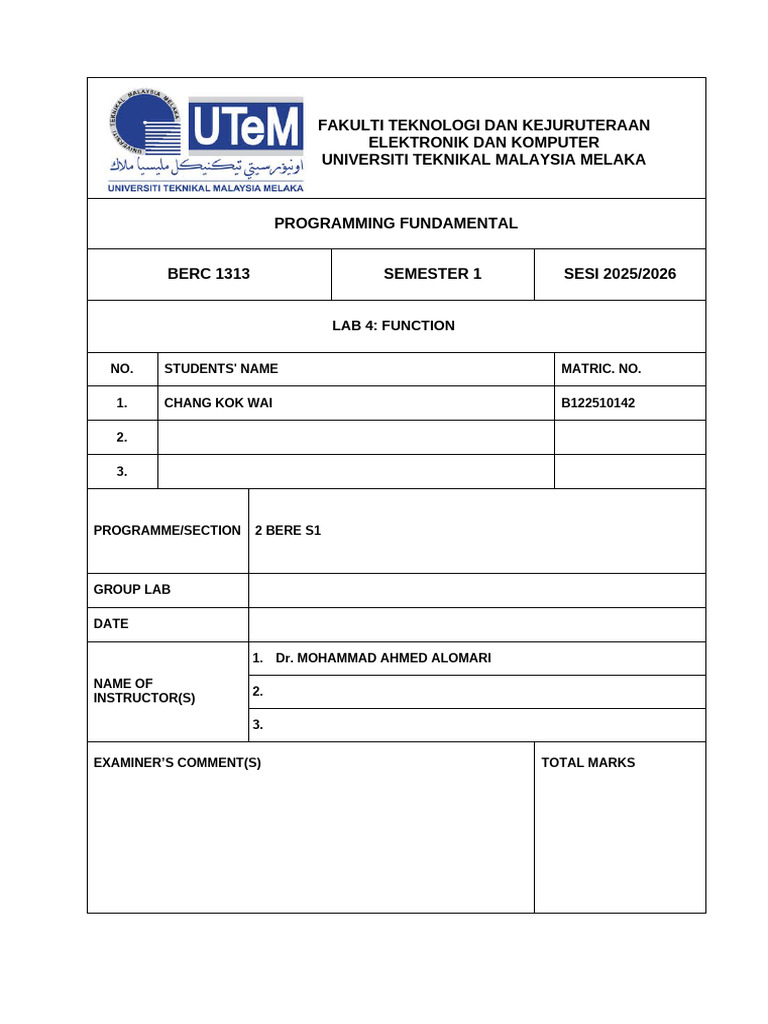 Lab 4 Functions 2025 2026 Sem1 | PDF | Parameter (Computer Programming ...