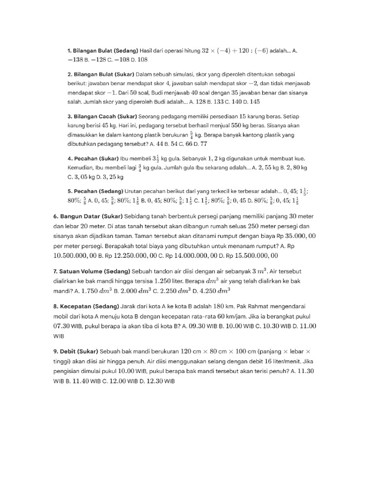 contoh soal MTK | PDF