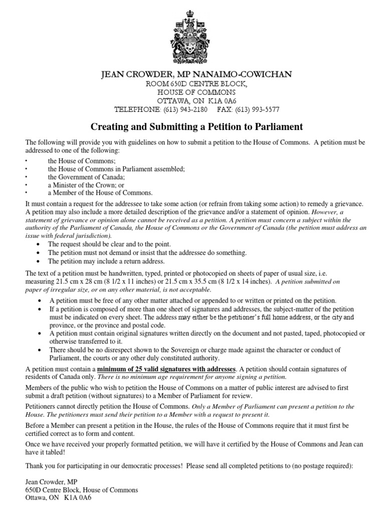 How to Submit a Petition to Parliament | PDF | Member Of Parliament ...