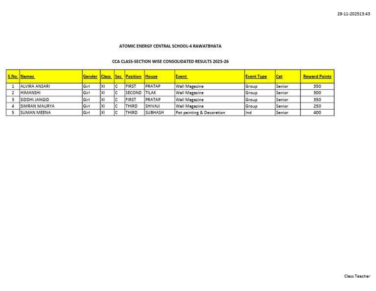 Cca Class-section Wise Consolidated Results 2025-26-13 | PDF
