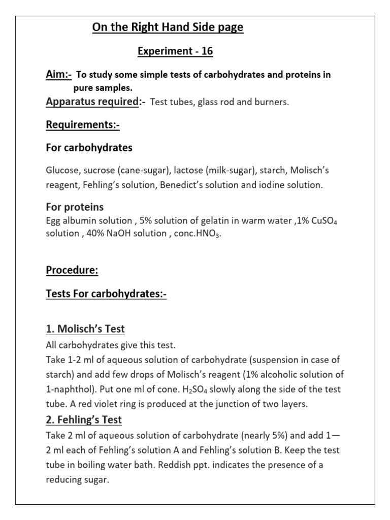 Carbohydrate and Protein Testing Methods | PDF | Chemical Compounds ...