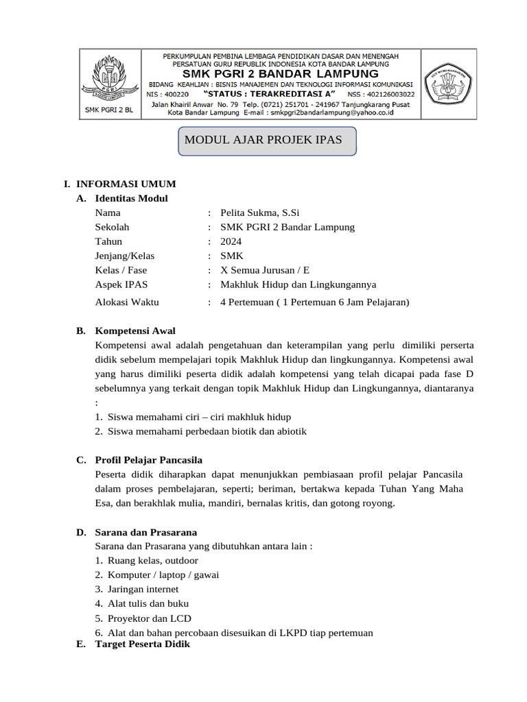 Modul Ajar Projek Ipas | PDF