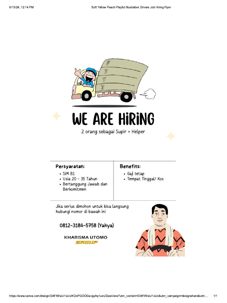 Soft Yellow Peach Playful Illustrative Drivers Job Hiring Flyer | PDF