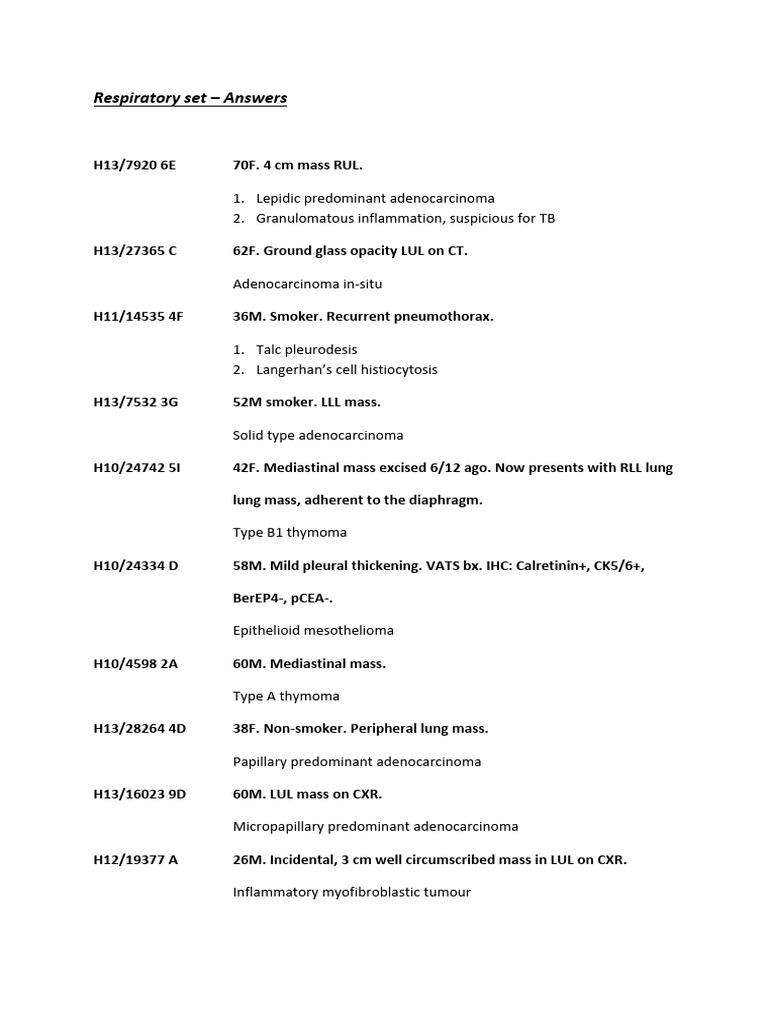 Respiratory Pathology Case Summaries | PDF | Lung Cancer | Pneumonia