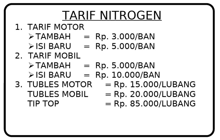Tarif Nitrogen untuk Ban Motor dan Mobil | PDF