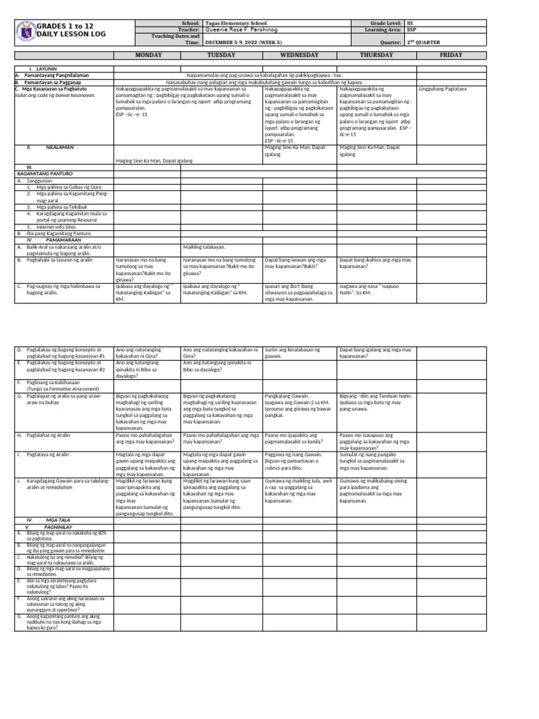 DLL - Esp 3 - Q2 - W5 | PDF