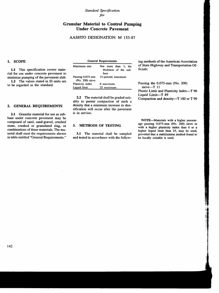 M 155-87 Granular Material to Control Pumping Under Concrete | PDF
