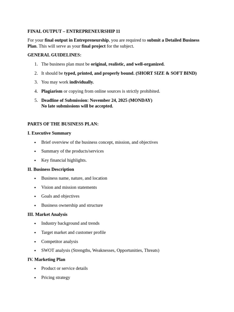 Final Output Business Plan | PDF
