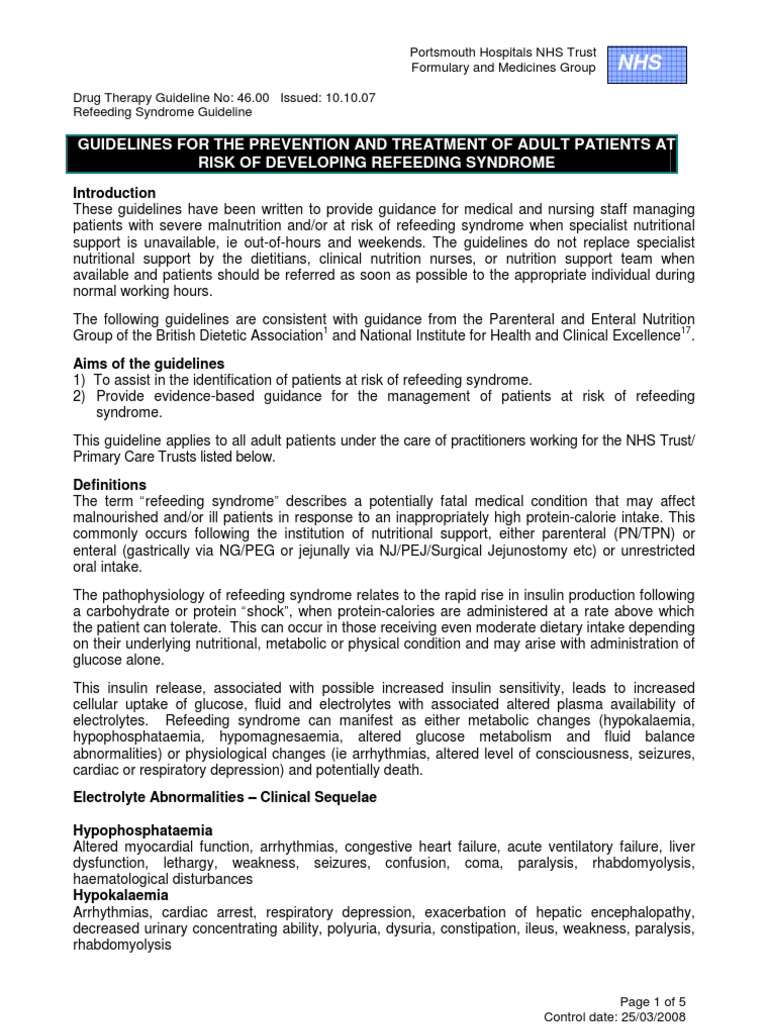 Refeeding Syndrome Management Guidelines | PDF | Sepsis | Malnutrition