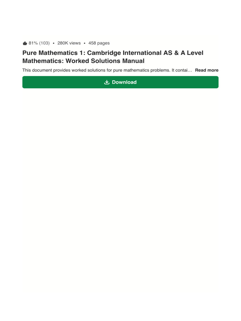 Pure Mathematics 1 Solutions Manual | PDF | Scribd