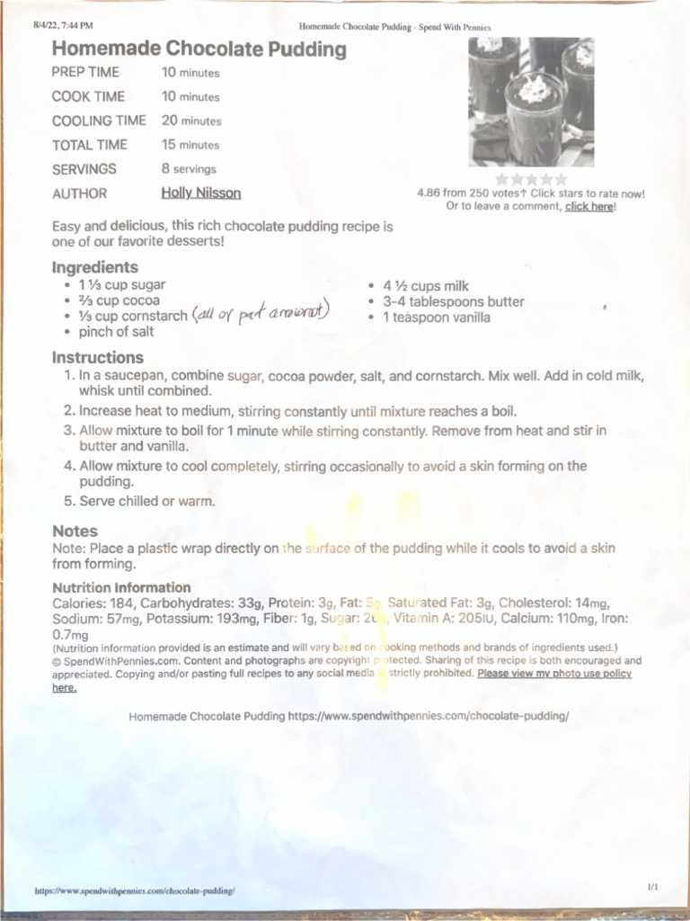 Homemade Chocolate Pudding | PDF