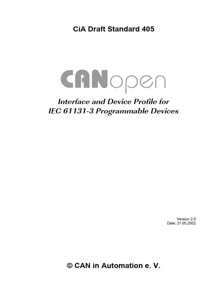 CIA 405 DS V2.0 CANopen Interface and Device Profile For IEC 61131-3 ...