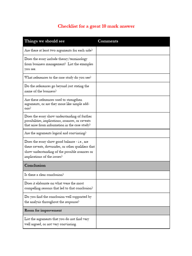 Business Essay Checklist | PDF