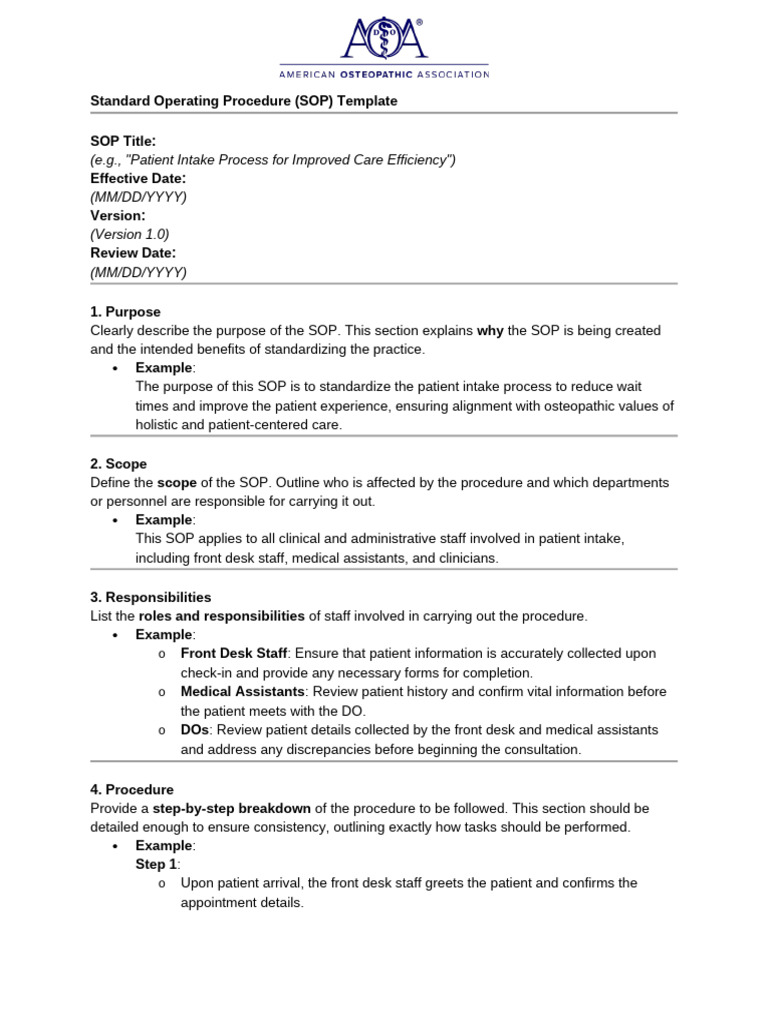 SOP Template for Patient Intake Process | PDF | Electronic Health ...