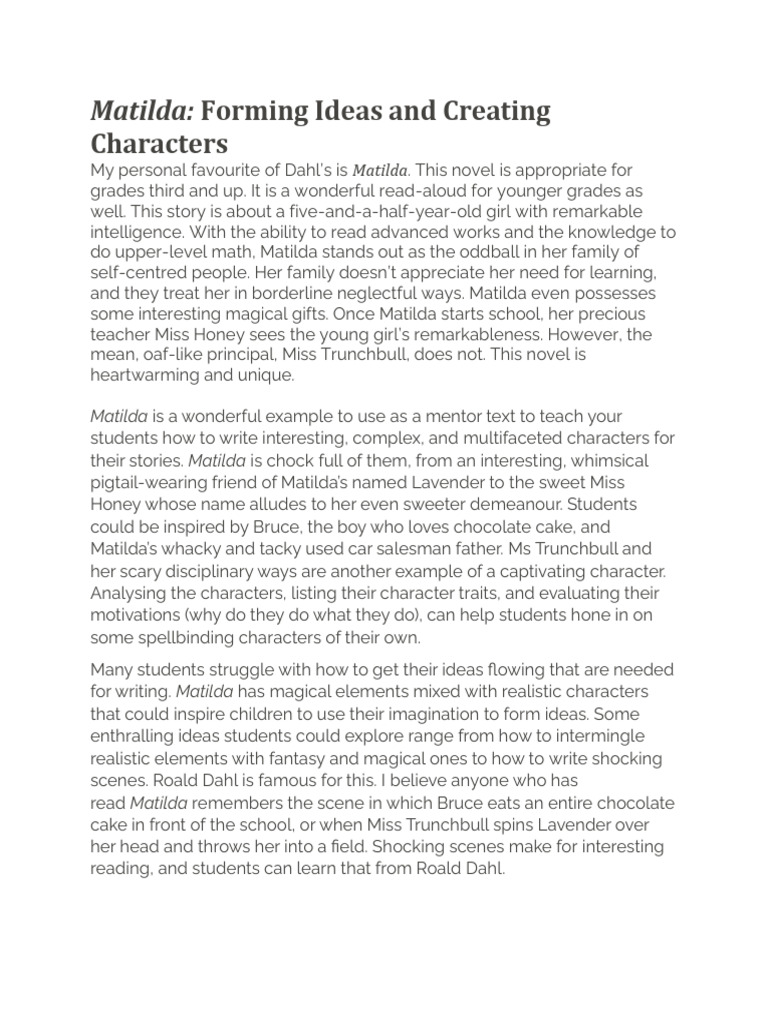 Teaching Character Creation with Matilda | PDF