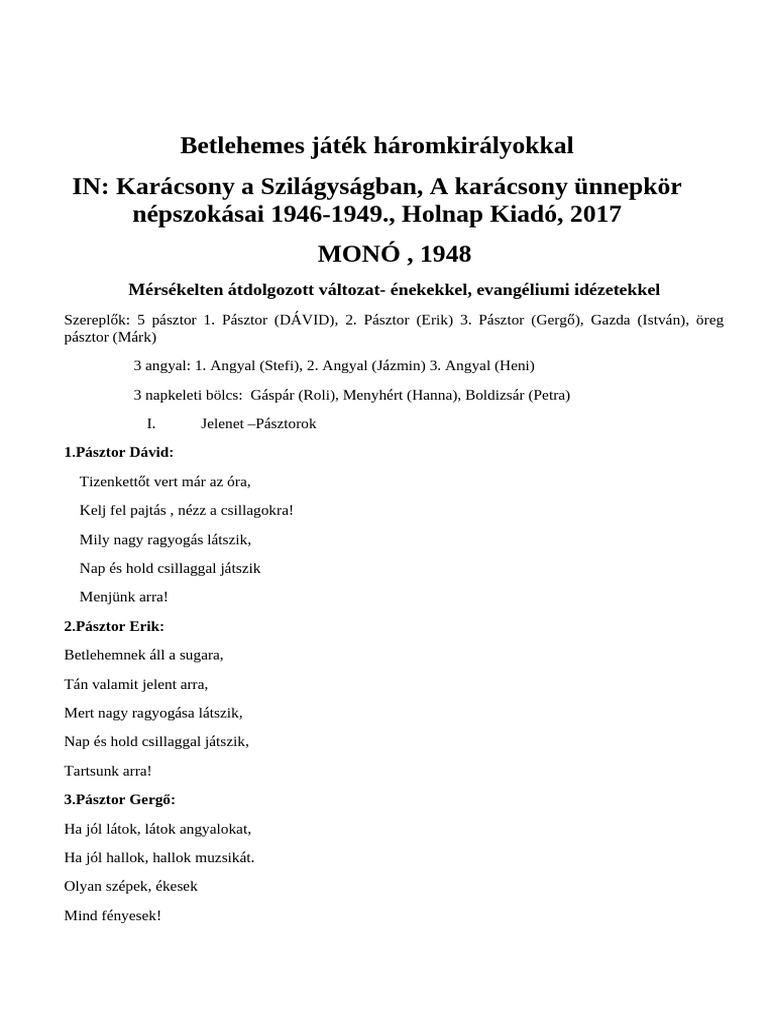 Scena Nasterii Domnului Betlehemes Jatek | PDF