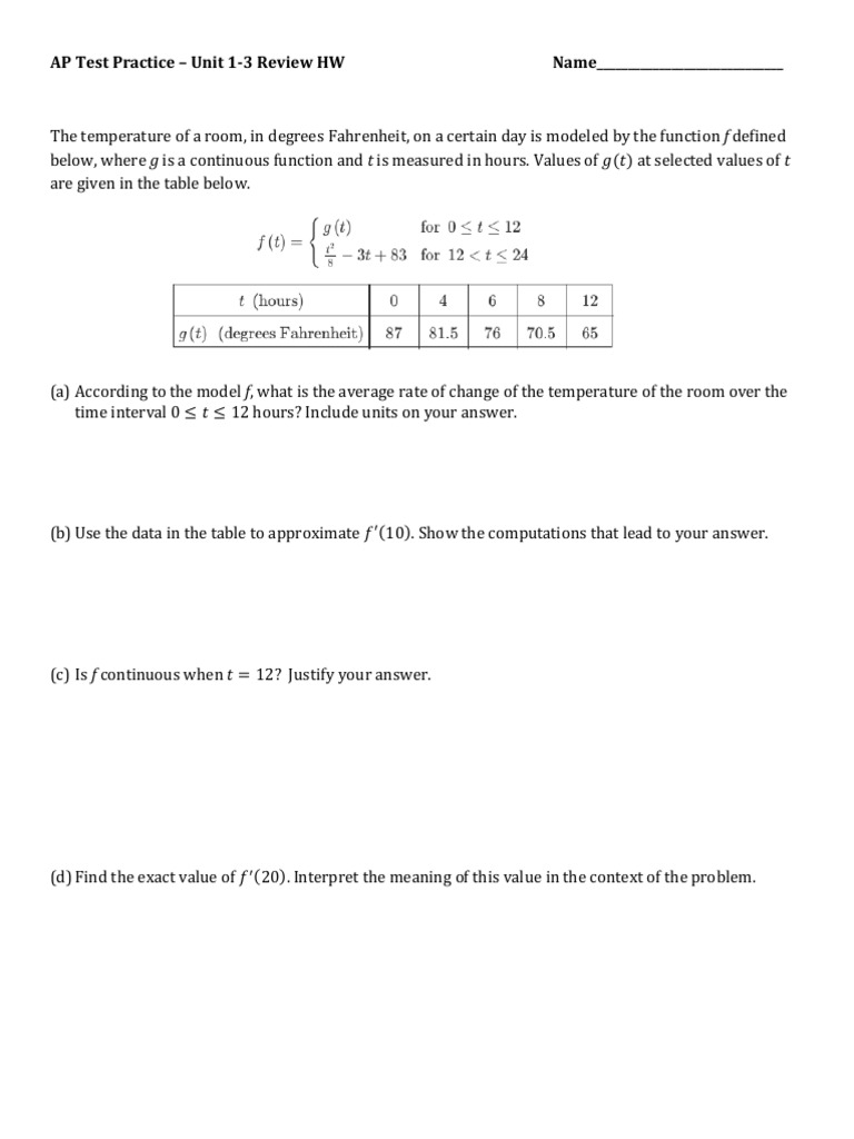 AP Test Practice: Temperature Function Review | PDF