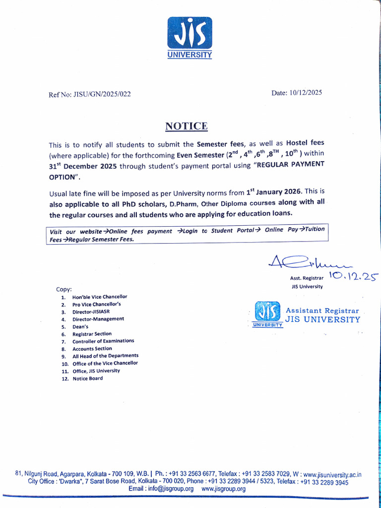 Notice Semester Fees | PDF