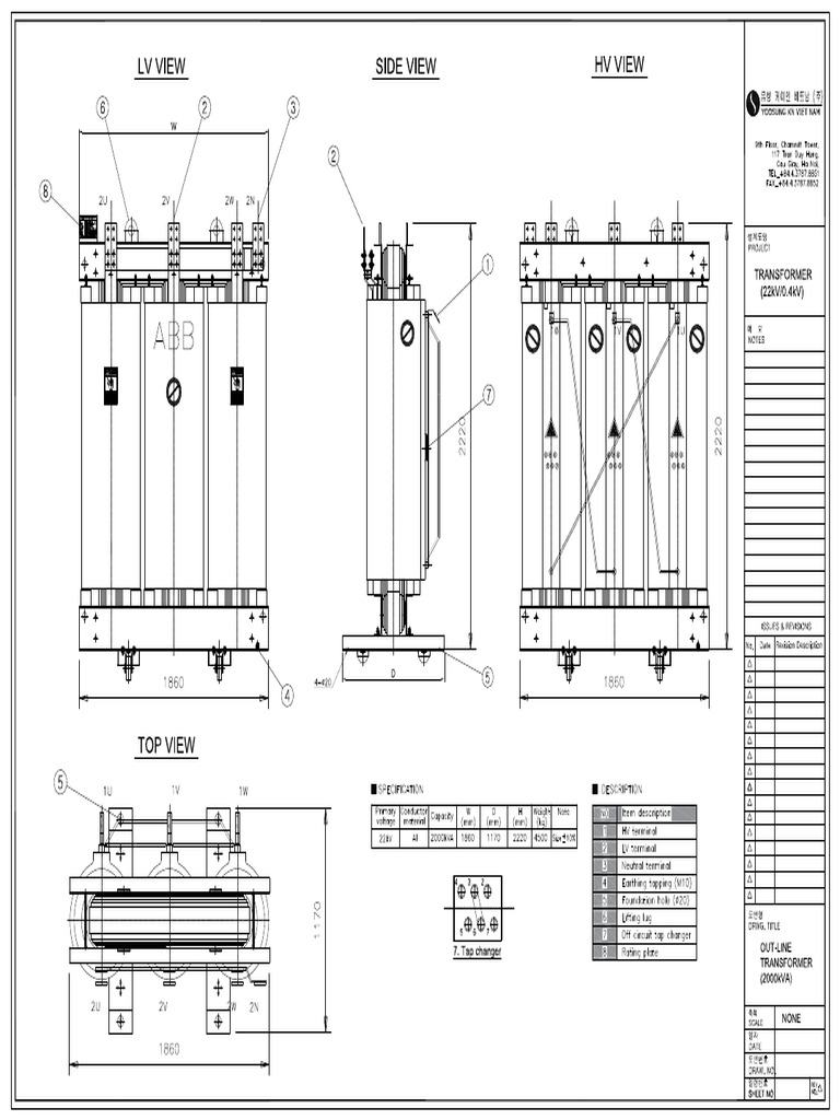ABB TR Outline Drawing Model 2000KVA | PDF