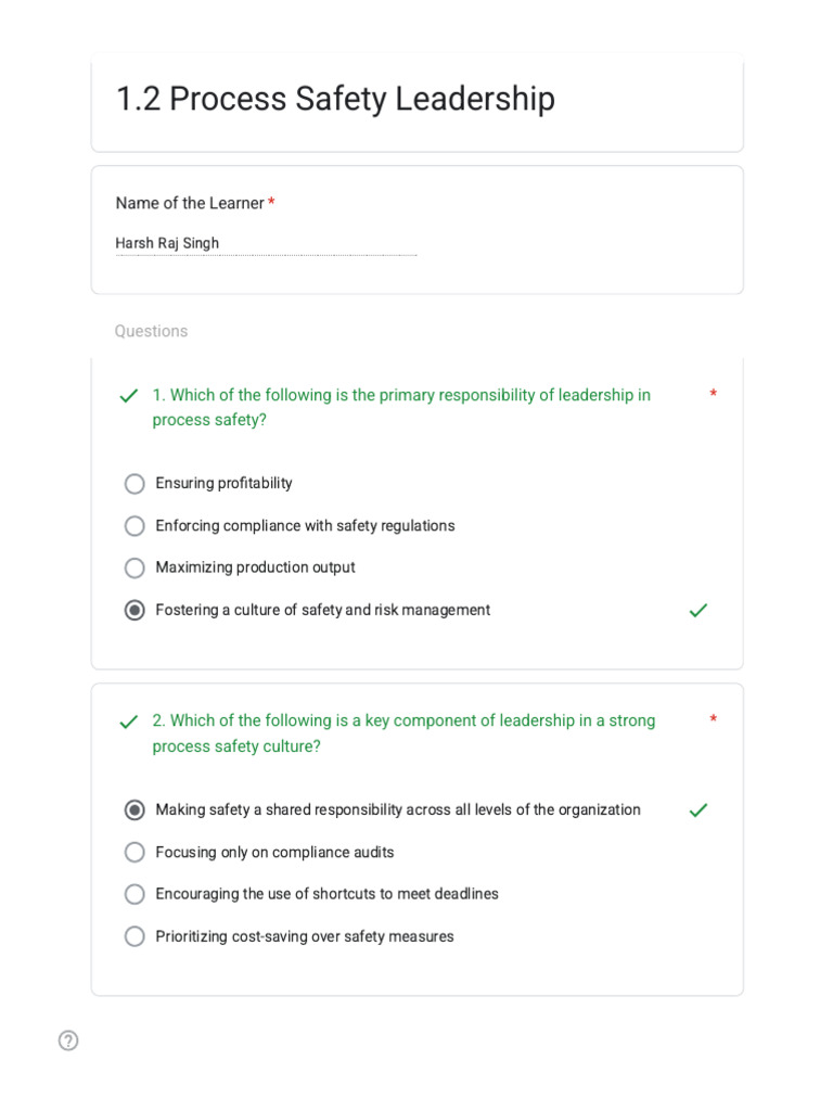 Process Safety Leadership Responsibilities | PDF | Safety | Leadership