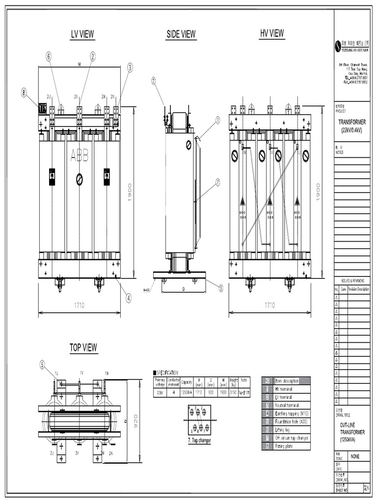 ABB TR Outline Drawing Model 1250KVA | PDF