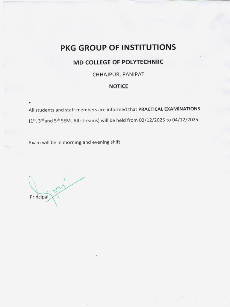 Practical Exam Notice | PDF