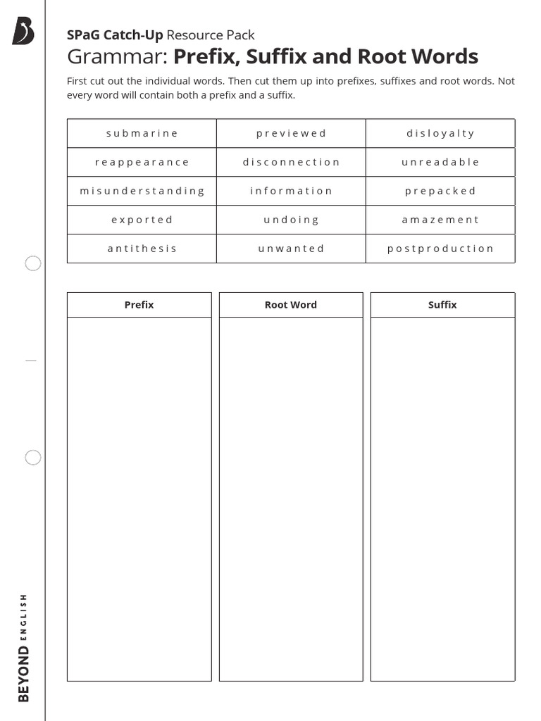 SPaG Resource: Prefixes, Suffixes, Roots | PDF