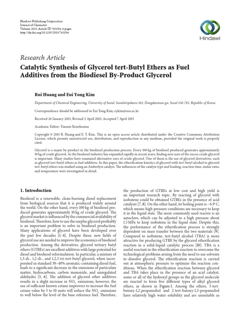 Glycerol tert-Butyl Ethers as Fuel Additives | PDF | Biodiesel ...