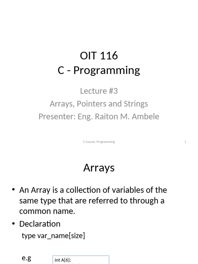 OIT 116 - Lecture 3_2 Arrays, Pointers and Strings (1) | PDF | Pointer ...