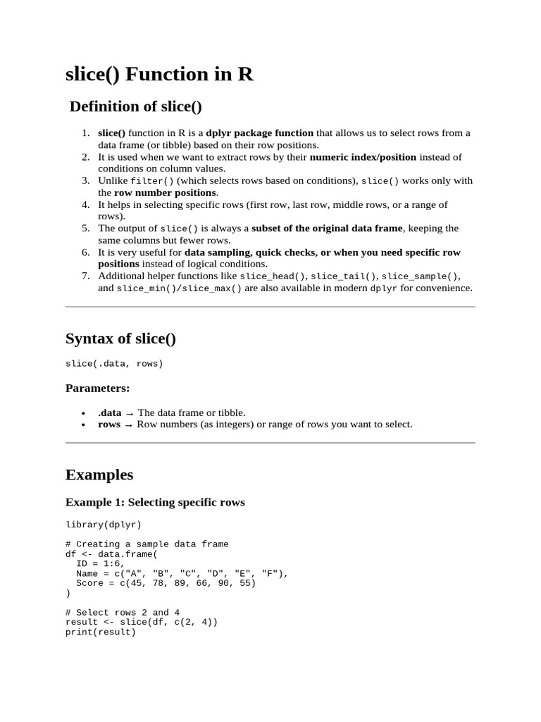 Slice Function in R | PDF