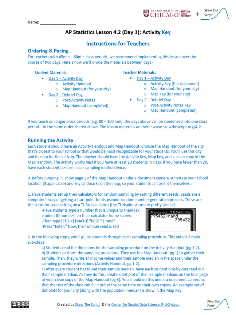 4 2 STS Uc Activity Key | PDF | Sampling (Statistics) | Median