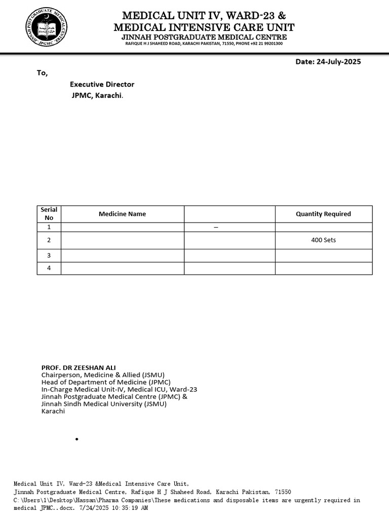Request For Approval of Medical Items For ICU in MSD Tender | PDF