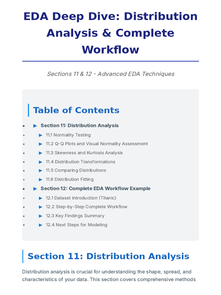 Exploratory data analysis workflow | PDF | Skewness | Statistics