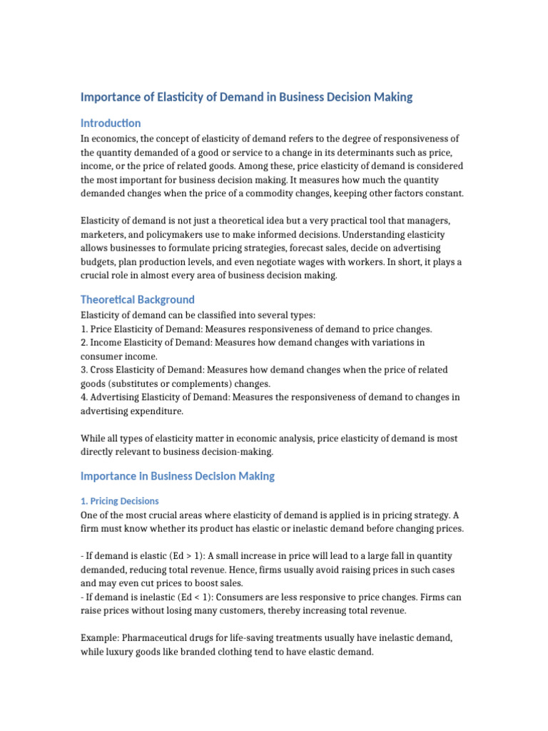 Role of Demand Elasticity in Business Strategy | PDF | Demand ...