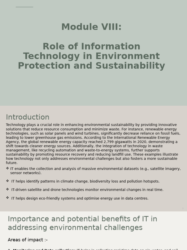 Role of IT in Environmental Protection and Sustainability | PDF ...