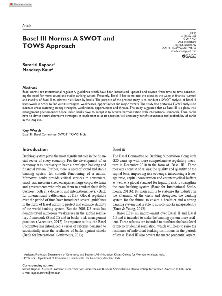 SWOT Analysis Basel-III | PDF | Basel Iii | Basel Ii