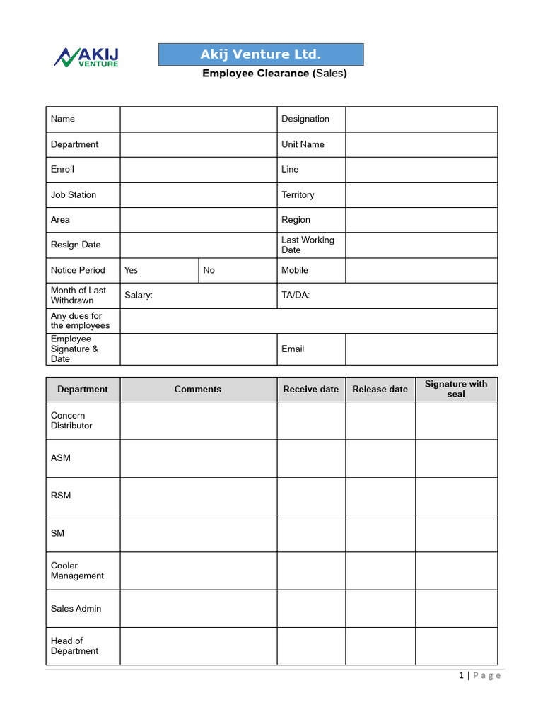 3 Employee Clearance Form-Sales Team - 250305 - 154147 | PDF