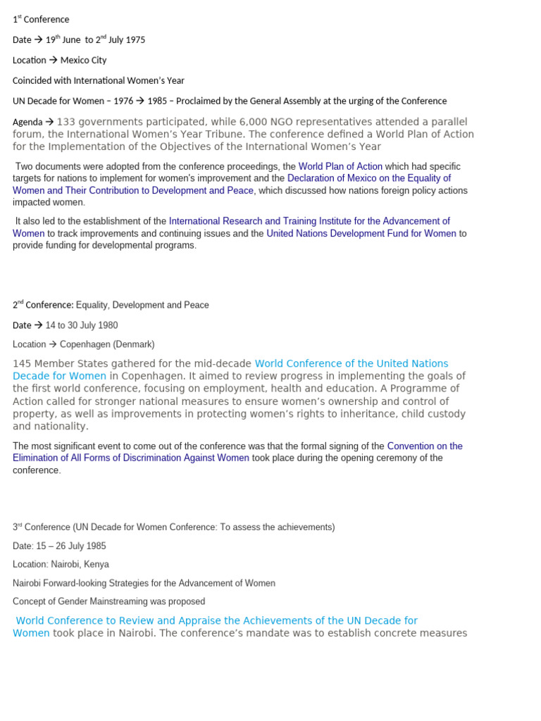 UN Conferences on Women | PDF | United Nations | International Relations