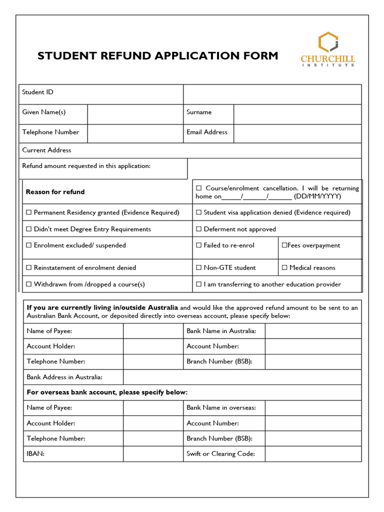 Student Refund Application Form | PDF | Banks