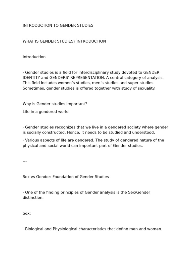 Introduction to Gender Studies Overview | PDF | Gender | Gender Studies