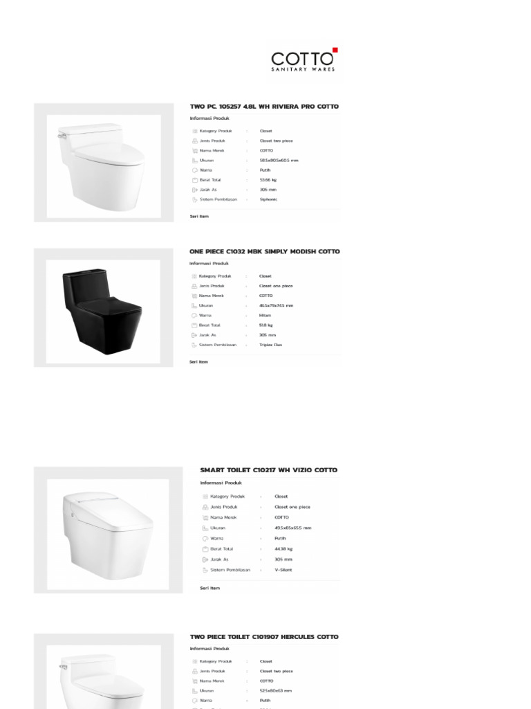 E-catalogue Closet & Washbasin Cotto & Kia | PDF