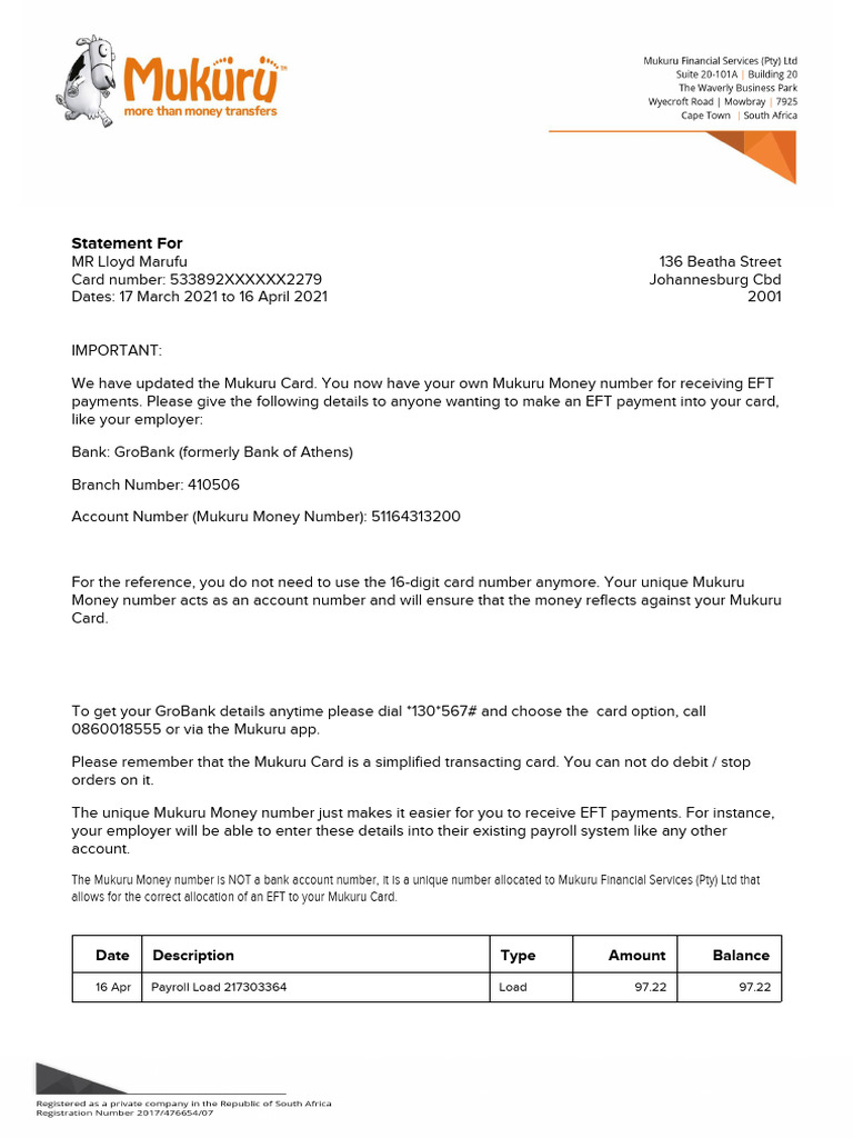 Mukuru Card Statement Overview | PDF | Annual Percentage Rate | Banks
