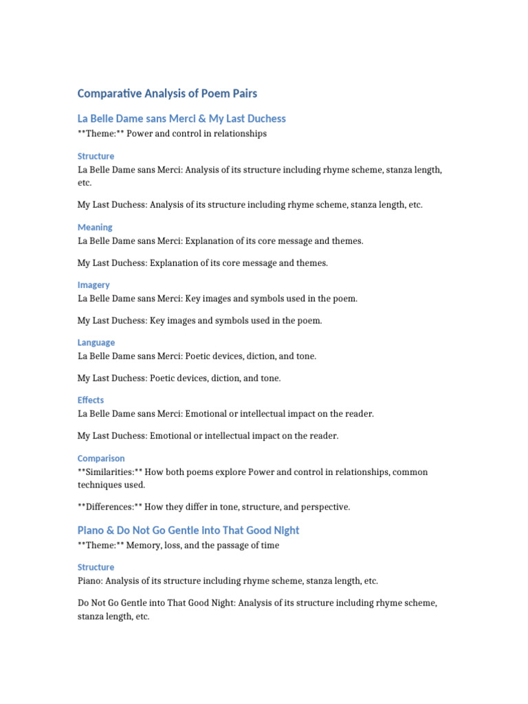 Comparative Poem Analysis by Theme | PDF | Poetry | Poetic Devices