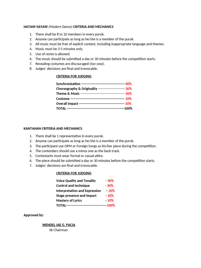 Criteria For Judging | PDF