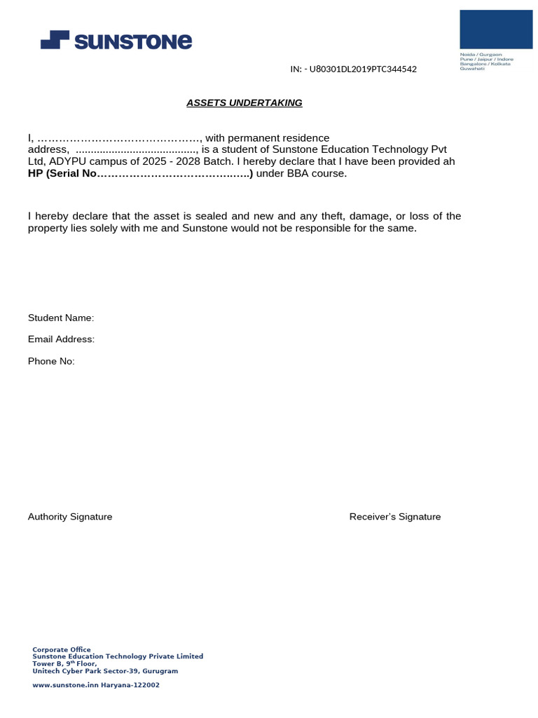 BBA Copy of Student Assets Undertaking Form | PDF