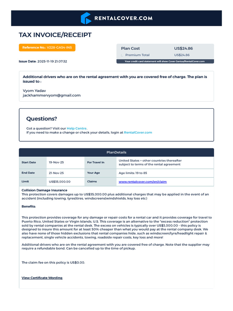 Tax Invoice/Receipt Tax Invoice/Receipt: Questions? Questions? | PDF