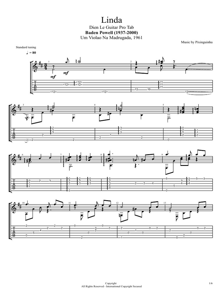 Linda Guitar Pro Tab by Baden Powell | PDF | Musical Instruments ...